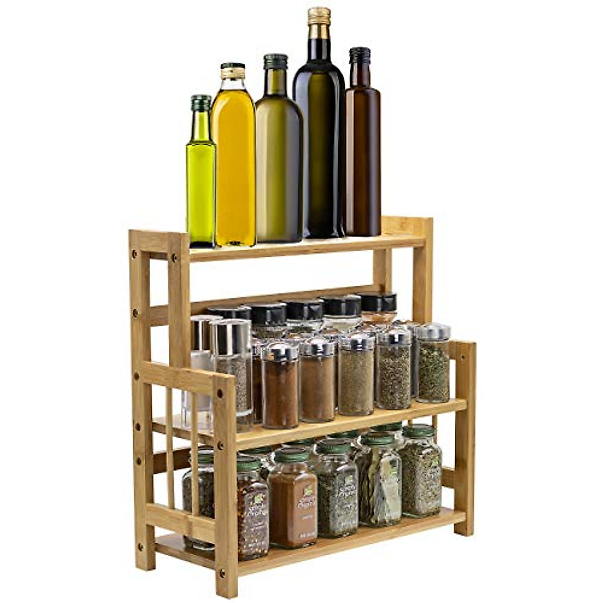 Sorbus Kitchen Countertop Organizer Bamboo Wooden Counter Storage Shelf Rack for Spice, Soap, Skin care, Makeup Display Stand, Bathroom Shelves, Vanity, Office (3-Tier)