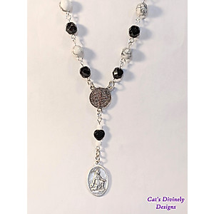 St. Rocco White Howlite & Jet Black Car/Vehicle Rosary