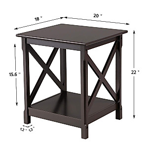 Topeakmart End Table in X-Design, Wood Sofa Side Table with Storage Shelf for Living Room, Espresso, Dark Coffee