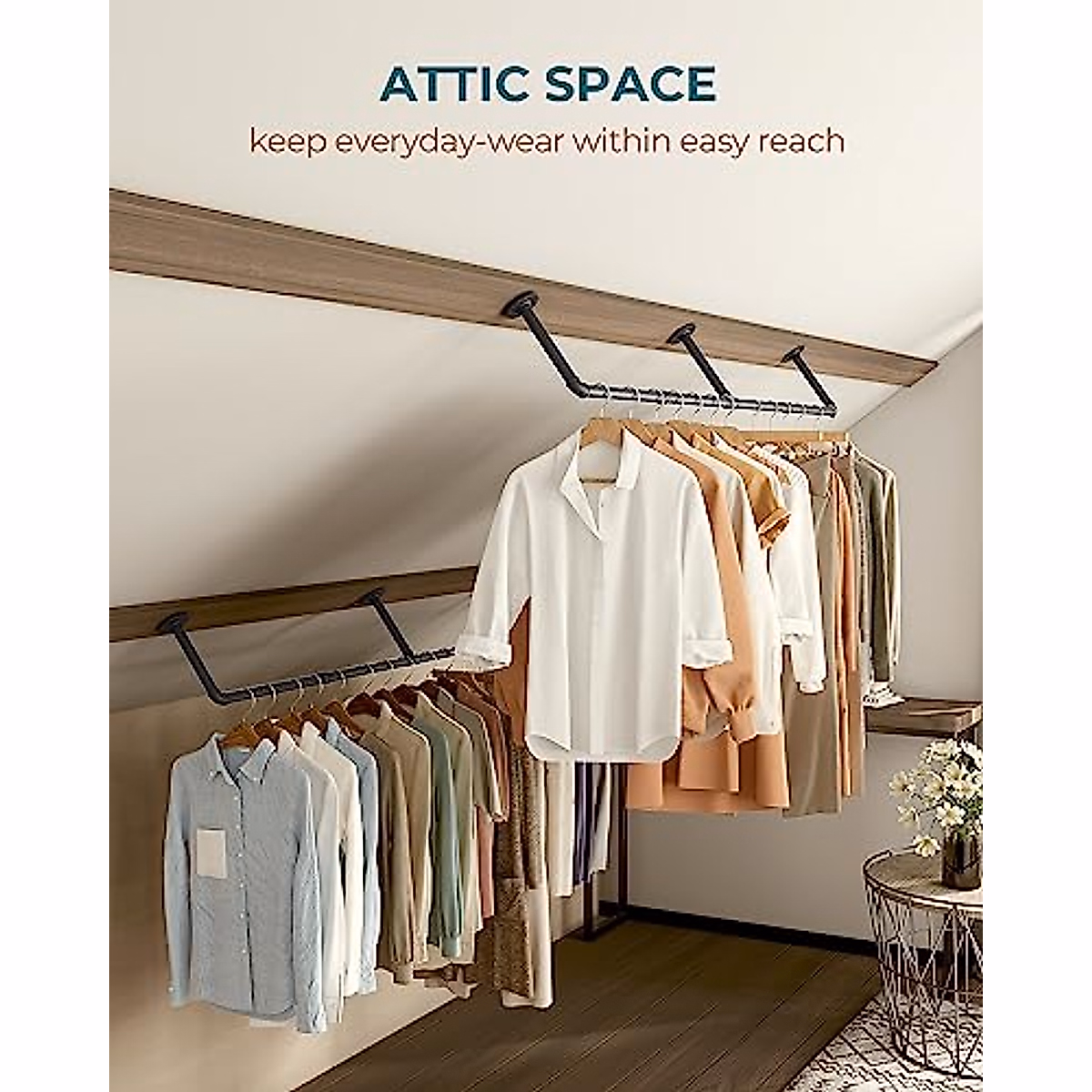 OROPY Clothes Rack, 65.7" Industrial Pipe Clothing Rack for Hanging Clothes, Wall Mounted Heavy Duty Space Saving Garment Rack for Closet Storage, Black, 3 Base