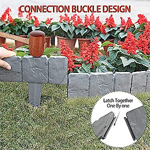 20 Pcs Simulation Cobbled Stone Folding Plastic Garden Border Fence,Landscape Flower Bed Lawn Edging Landscape Gardening Accessories (Dark Grey)