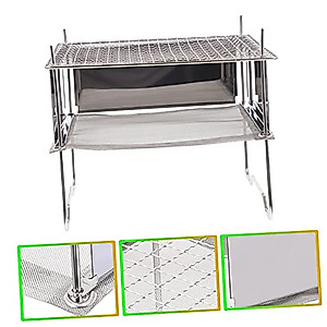 SECFOU 1 Set for Park Camping Duty Kabob Barbecue Hibachi Portable Garden Cooking Tabletop Stainless Outdoor Kabab Heavy- Charcoal Beach Backyard Patio Steel Burning Firepit Folding