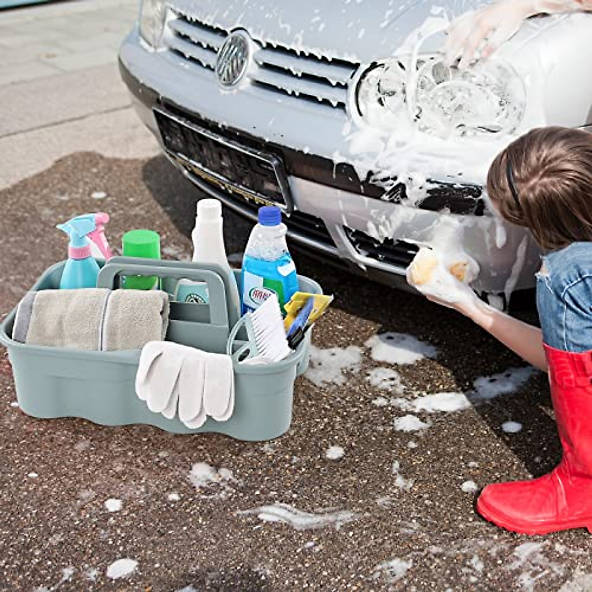 Minekkyes 4-Pack Plastic Caddies with Portable Handle, Supply Caddy Basket for Storage Cleaning Tool, Grey