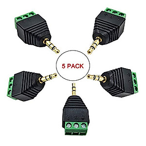 Kework 5-Pack 1/8" 3.5mm 3 Pole TRS Stereo AV Male to 3-Screw Terminal Stereo Female Headphone AUX Balun Connector Converter Adapter (M/FM)