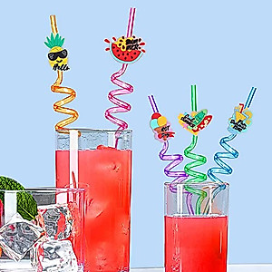 Hawaii Beach Summer Theme Party Favors Straws for Birthday Party Supplies with Cleaning Brush (8pcs)