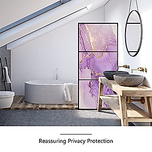 Myronsa Marble Purple Texture Window Privacy Film Static Cling No Glue Frosted Window Film Stained Glass Window Film Coverings for Bathroom Living Room Glass Sticker (23.6" x 58.9" (60 x 150 cm))