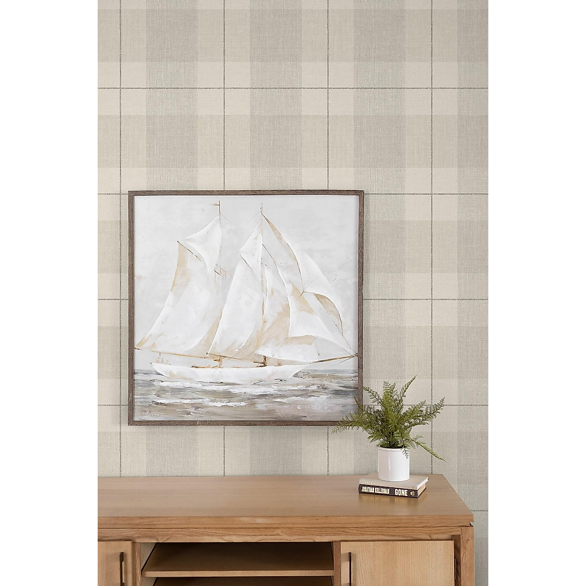 NextWall Lenox Hill Plaid Peel and Stick Wallpaper (Neutral)