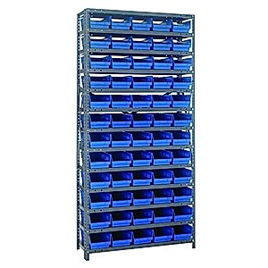 Quantum Storage 1275-102BL Steel Shelving Unit with 4" Shelf Bins, 12" D x 36" W x 75" H, Blue