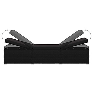 vidaXL Black Poly Rattan Sun Lounger with Cushion - Weather-Resistant Outdoor Furniture - Perfect for Patio, Poolside, Balcony