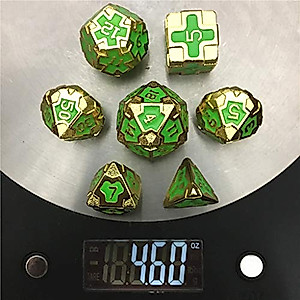 Metal DND Dice Set for Dungeons and Dragons Role Playing Games Tabletop Die (Model B Golden Green Luminous)