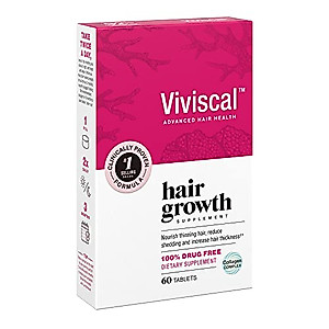 Viviscal Hair Growth Supplements for Women to Grow Thicker, Fuller Hair, Clinically Proven with Proprietary Collagen Complex, 60 Count (Pack of 1), 1 Month Supply