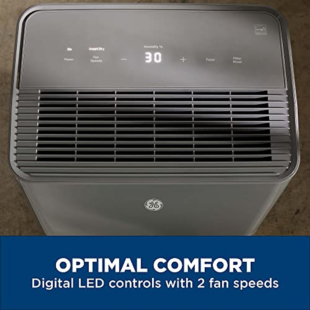 GE Smart Energy Star Portable Dehumidifier w/WiFi for Basement, Bedroom, Bathroom, Garage, Large Rooms up to 4500 Sq Ft, 50Pint w/Removable Bucket & Continuous Drain Connect for Auto/Manual Drainage