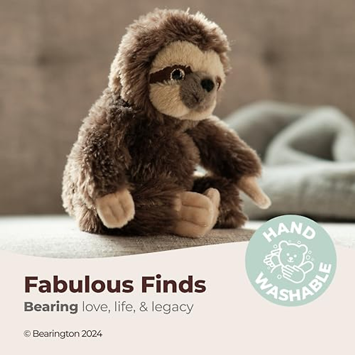 Bearington Lil' Speedy Small Plush Stuffed Animal Three Toed Sloth, 6.5 inches