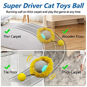 Sofolor Motion Activate Interactive Cat Toys - Automatic Moving Ball Toys for Indoor Cats, Self Rotating Ball with Lights, Electric Cat Mice Toys, USB Rechargeable, Auto On/Off