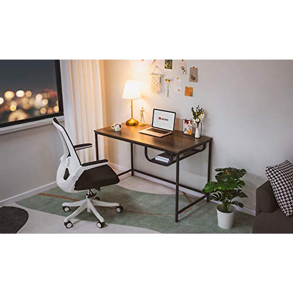 WOHOMO Computer Desk 47 Inch Easy Assembly Desk with Shelves Study Writing Table Simple Modern Home Office Desk, Walnut