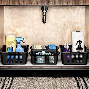 madesmart Antimicrobial Classic Multipurpose Storage Basket with Soft-Touch Handles, 12" x 8" x 4", Soft-Grip Dots and Non-Slip Feet, Home Organization, Carbon