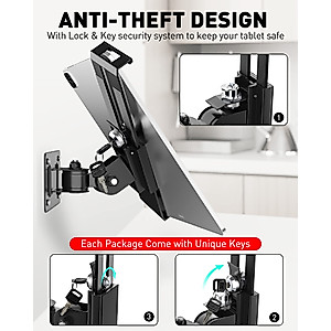 AboveTEK Tablet Wall Mount -360° Rotation iPad Wall Holder for Retail & Business, Anti Theft iPad Stand Fits 7"-11" Tablets Including iPad Pro/Air/Mini, Galaxy Tab - Security Lock & Key - (Black)