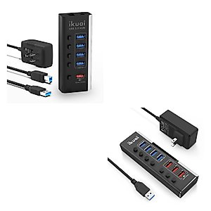 ikuai 5 Ports USB Hub with 4 USB Data Ports & 1 Fast Charging Port(12V/2A Power Adapter)+7 Ports USB Hub Aluminum with 4 USB Data Ports & 3 Fast Charging Port(12V/3A Power Adapter)