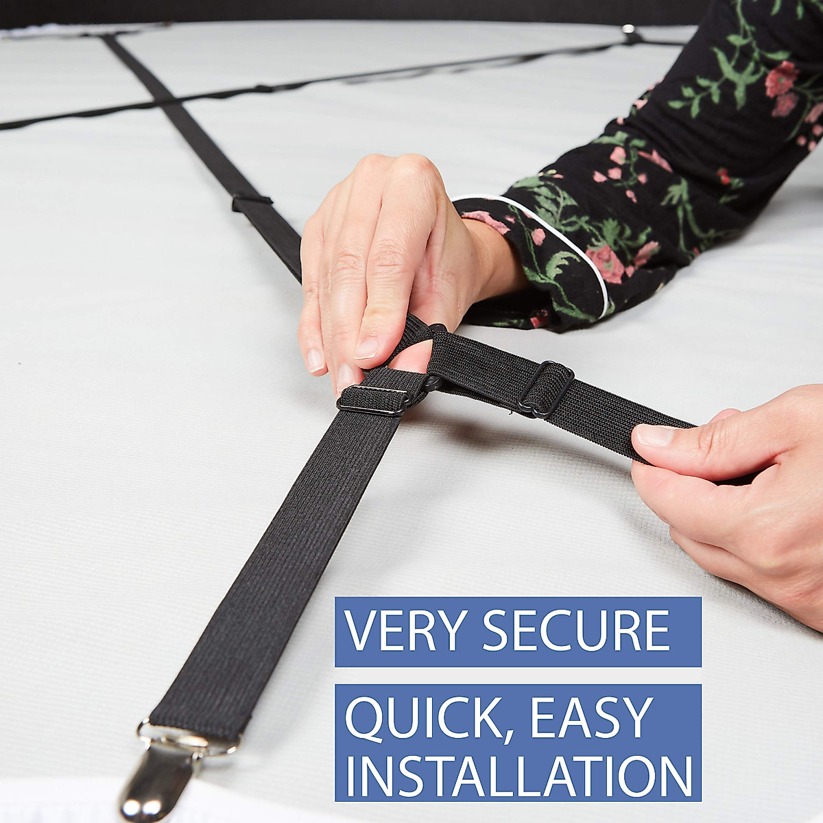 FeelAtHome Bed Sheet Holder Straps Criss-Cross - Sheets Stays Suspenders Keep Fitted/Flat Bedsheet in Place - for Twin Queen King Mattress Holders - Bed Sheet Strap - Fitted Sheet Clip Sheet Keepers