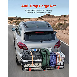 VEVOR 53 x 19 5 in Hitch Cargo Carrier, 500lb Capacity Trailer Mount Basket, Steel Luggage Carrier Rack Fits 2'' Receiver for SUV Truck Pickup with Net, Stabilizer, Straps, Black