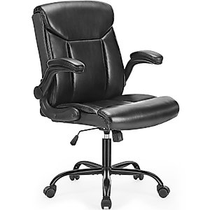 OLIXIS Office Computer Desk Chair with Flip-up Armrest Cushion Lumbar Back Support，Relieve Physical Fatigue, 20.08" D x 20.47" W x 43.14" H, Black