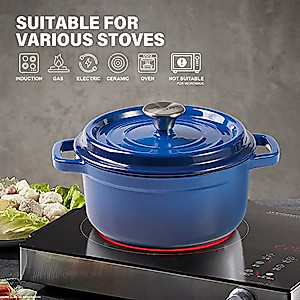 ZQBTC Enamel Cast Iron Covered Dutch Oven Pot with Lid for Bread Baking Use on Gas Electric Oven 4 Quart(Blue, 4-5 People)