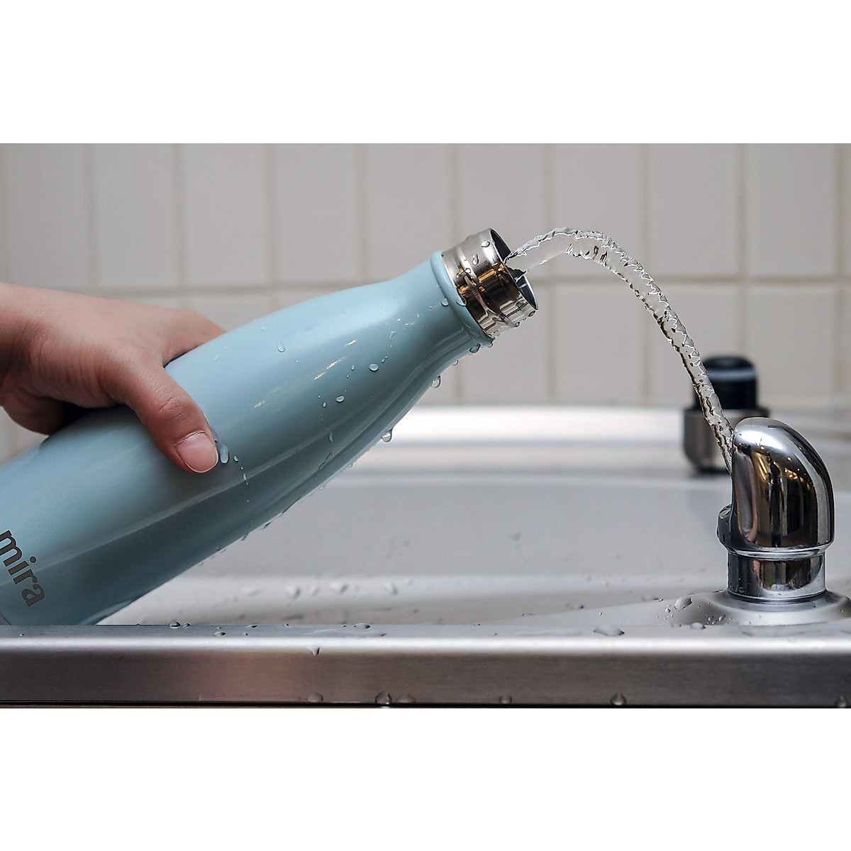 MIRA 17 Oz Stainless Steel Vacuum Insulated Water Bottle - Double Walled Cola Shape Thermos - 24 Hours Cold, 12 Hours Hot - Reusable Metal Water Bottle - Leak-Proof Sports Flask - Pearl Blue