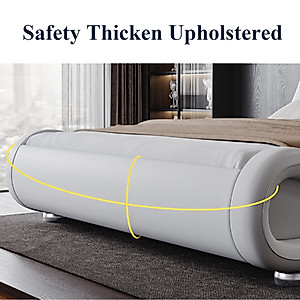 Allewie Queen Size Upholstered Platform Bed Frame with Ergonomic & Adjustable Headboard, Modern Low Profile Sleigh Design - Easy Assembly, No Box Spring Needed, White