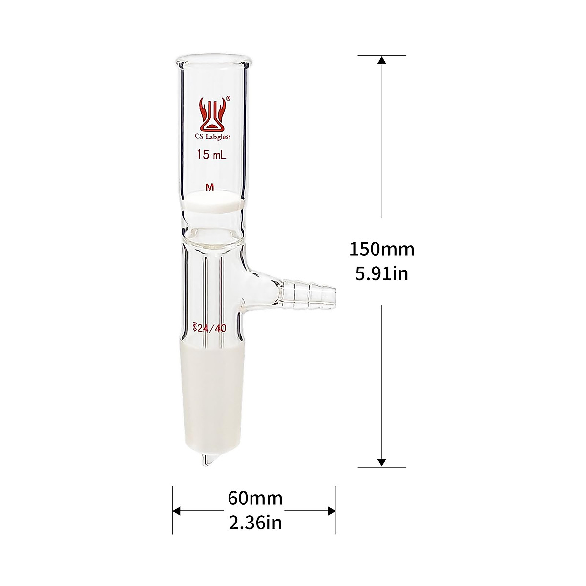 CS Labglass Borosilicate Glass Buchner Filtering Funnel 15ml with Fine Frit (G3), Glass Buchner Filter Funnel with 24/40 Standard Taper Inner Joint and Vacuum Serrated Tubulation (15mL)