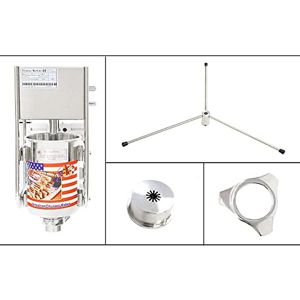 3L Commercial Stainless Steel Manual Churros Machine Hand Crank Vertical Spanish Donuts Churrera Maker Machine for Restaurants, Cafeterias, Bakeries USA