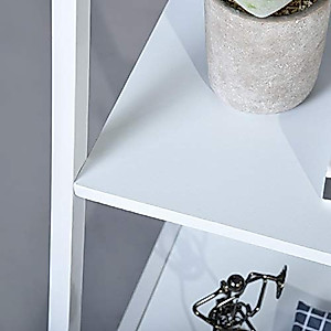 None White Finish 4-Tier Shelves Leaning Ladder Bookcase Bookshelf Display Planter