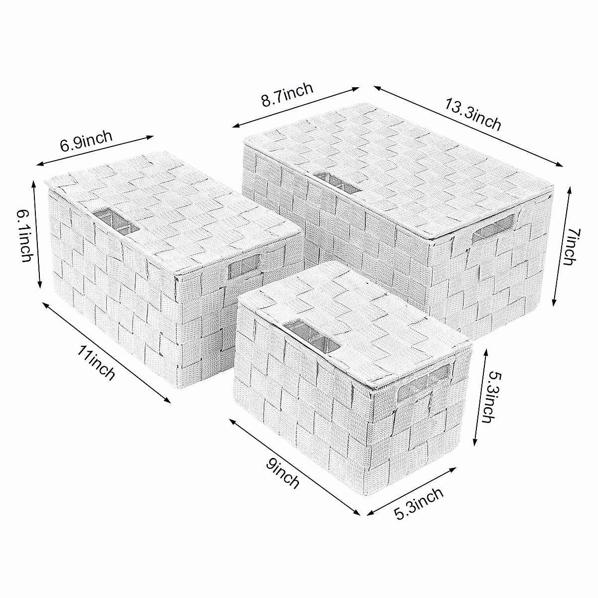 Storage Bins with Lids, 3 Pack Wicker Basket with Lid, Woven Storage Baskets for Organizing for Office Closet Dog Laundry Bathroom (White)