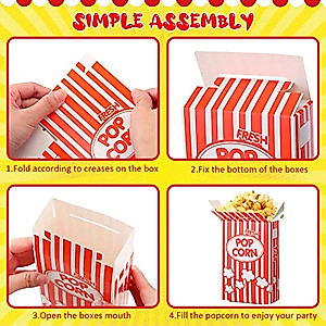 200 Count Carton Red and White Striped Popcorn Boxes Collapsible Popcorn Containers Disposable Popcorn Holders Bulk for Home Theater Carnival Movie Parties and Theater Night, 6 x 4 x 2 Inches