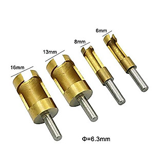 4pcs Wood Plug Hole Titanium Coated Cutter Drill Bits Set 6mm/10mm/13mm/16mm Cutting Dowel Power Woodworking Cork Hole Saw Tool Hex Shank