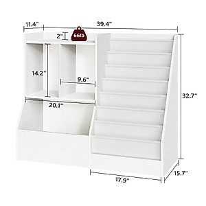 MAHANCRIS 39.4" Kids Bookshelf and Toy Storage, 7 Layer Kids Book Sling Shelf, Toddler Bookshelf, Kids Bookcase, Toy Organizer Cabinet, Large, for Playroom, Bedroom, Nursery, White BKWT7301