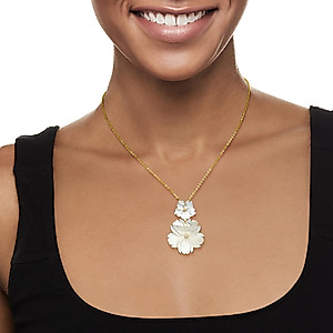 Ross-Simons Mother-Of-Pearl and .10 Carat White Topaz Flower Pendant Necklace in 18kt Gold Over Sterling. 16 inches