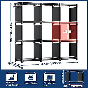 Mavivegue Bookshelf, 9 Cube Storage Organizer, DIY Bookcase, Metal Cube Bookshel, Cubbies Closet Storage Organizer Shelves for Bedroom,Living Room,Home,Office