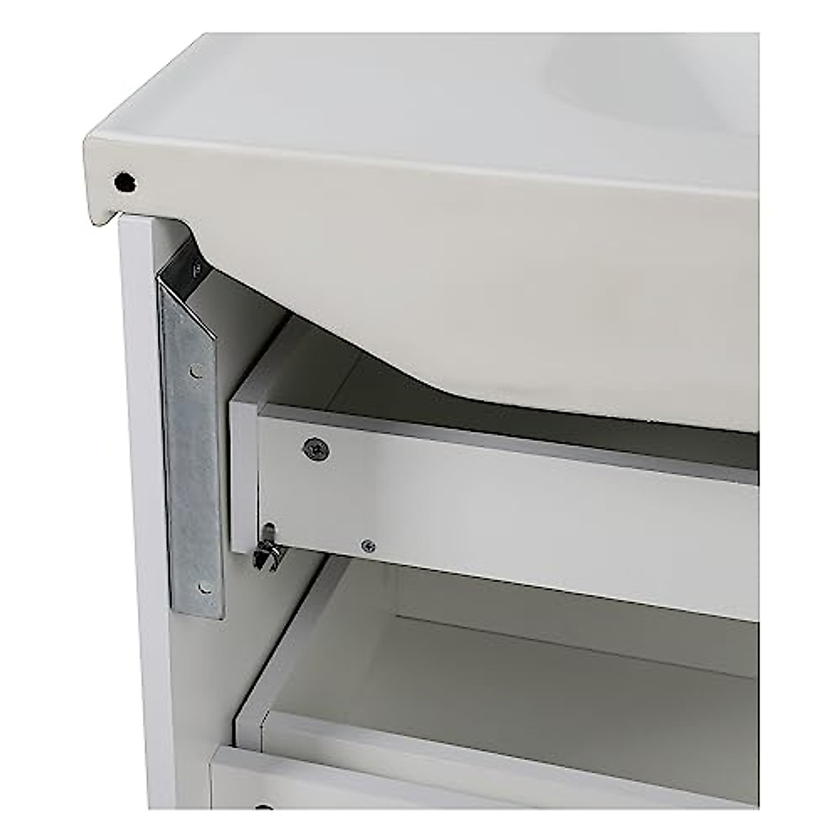 Modern Wall-Mounted Bathroom Vanity with Washbasin | Niagara White High Gloss Collection with Side Vanity Cabinet | Non-Toxic Fire-Resistant MDF-44 (32+12)-Omega Collection 24"