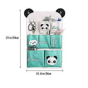 MIMOMA Wall Hanging Storage Bag,Over The Door Organizer Pocket,7 Pockets Premium Linen Fabric Pouches for Closet,Living Room,Bedroom,Bathroom (Panda)