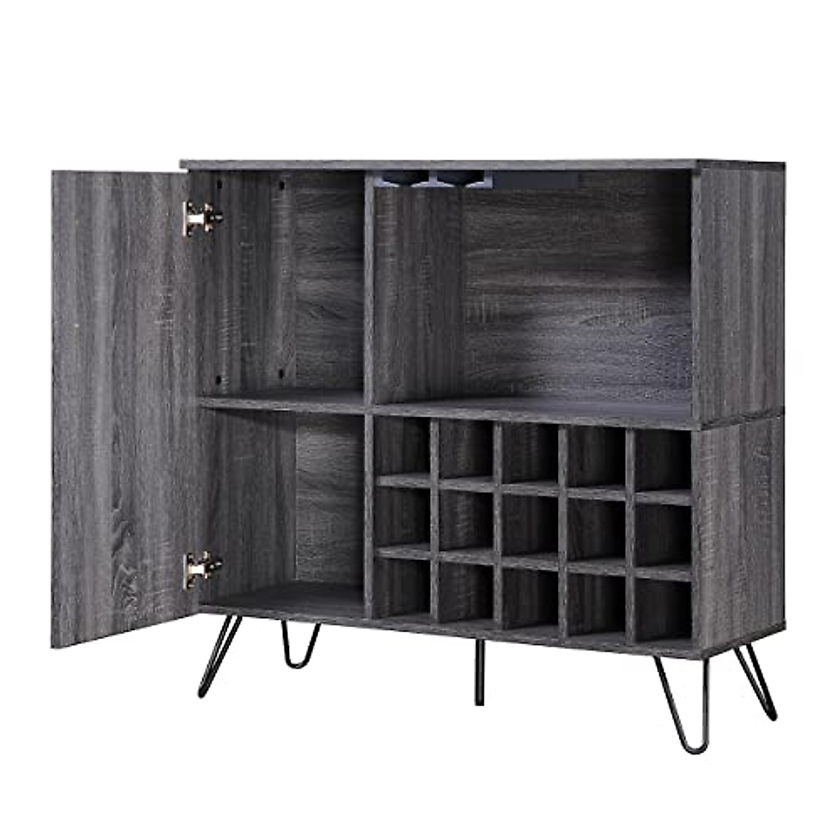 Christopher Knight Home Lochner Mid-Century Faux Wood Wine and Bar Cabinet, Black / Sonoma Grey Oak Finish