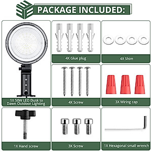 EYPINS LED Barn Light, 50W 6000LM Dusk to Dawn Outdoor Lighting with 150° Adjustable Photocell, 6500K Daylight Street Light, IP66 Waterproof Security Flood Lights for Barn Garage Yard Farm Warehouse