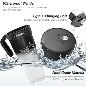 Vaeqozva Portable Blender-Personal Blender USB Rechargeable for Shakes and Smoothies Mini Blender Smoothie Maker on the Go Blender Cup with 6 Blades 16Oz Small Fruit Blender Home Travel Sports Gym