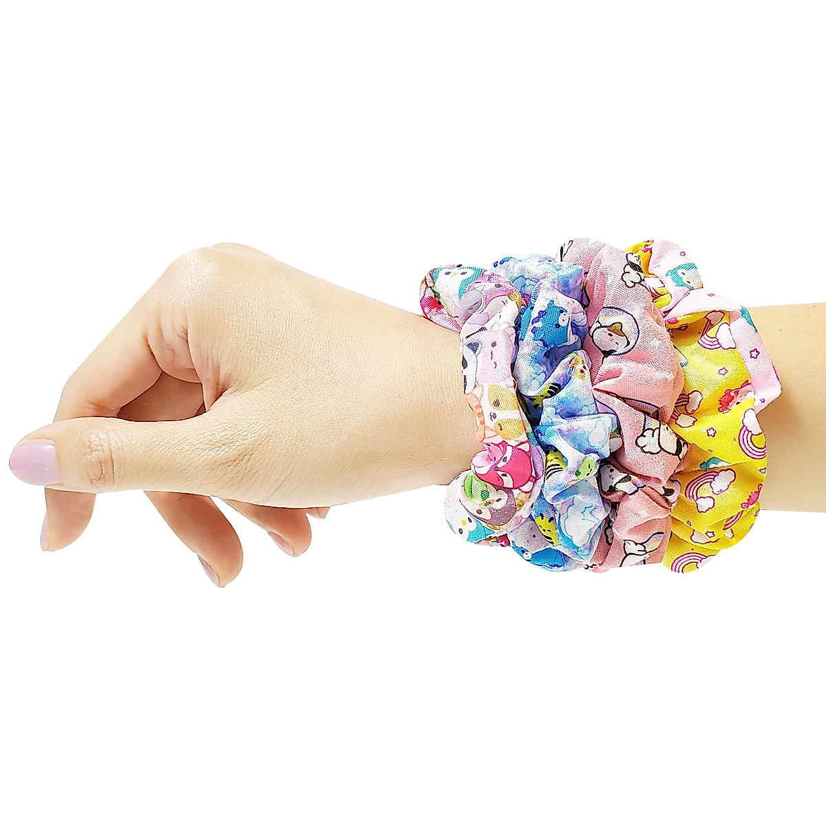 LUV HER Squishmallows Cute Scrunchies for Girls - 4 Large Printed Hair Scrunchies with Your Favorite Characters, Ages 8+