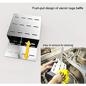 Wall Mount Utensil Drying Racks, Cooking Utensil Holder Flatware Hanging Organizer for Spoons, Knives, Forks, Chopsticks, Cookware Cutlery Holder with 2 Slots Drain Holes- Stainless Steel Rust Proof