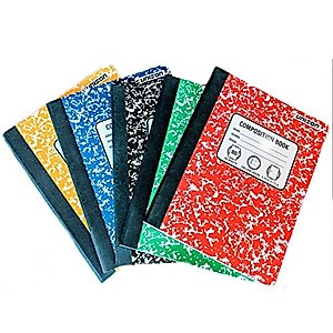 Bundle of 5 Marbled College Ruled Composition Notebooks: One Black, Red, Yellow , Blue , Green