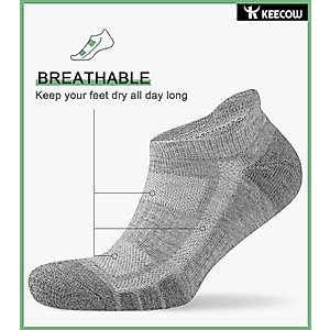 KEECOW Mens Athletic Socks 9-12 Grey Low Cut Short Cushioned Socks for Men Women 6 Pairs Breathable, Performance
