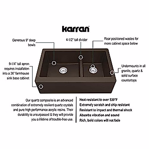 Karran Farmhouse/Apron-Front Quartz Composite 34 in. Double Offset Bowl Kitchen Sink in Brown