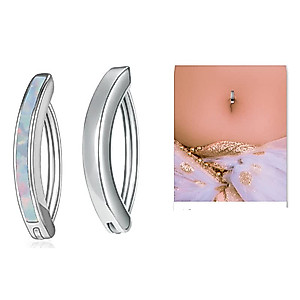 DANSOAN 14G Clicker Belly Button Rings for Women Stainless steel Smooth Surface Cubic Zirconia Opal Belly Piercing Rings Curved Navel Rings Belly Piercing Body Jewelry