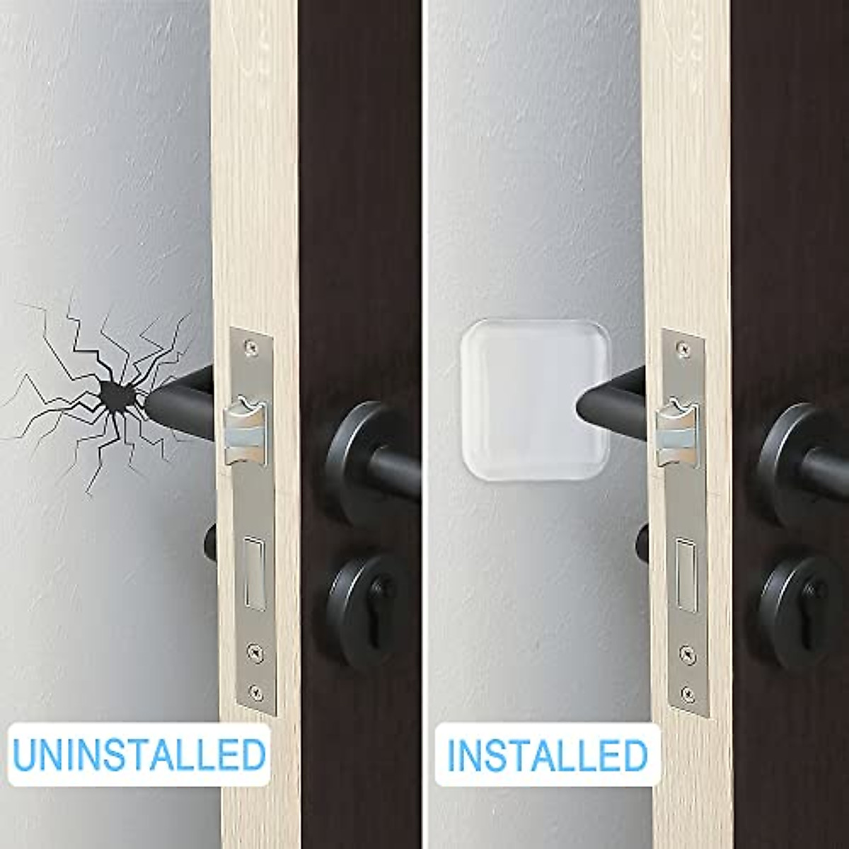 6 PCS Door Stopper Wall Protector, Transparent Square Door Knob Wall Shield, Soft Rubber Door Handle Bumper with Strong Self Adhesive, Thickened Door Bumpers for Walls (4 CM/Square, Clear)