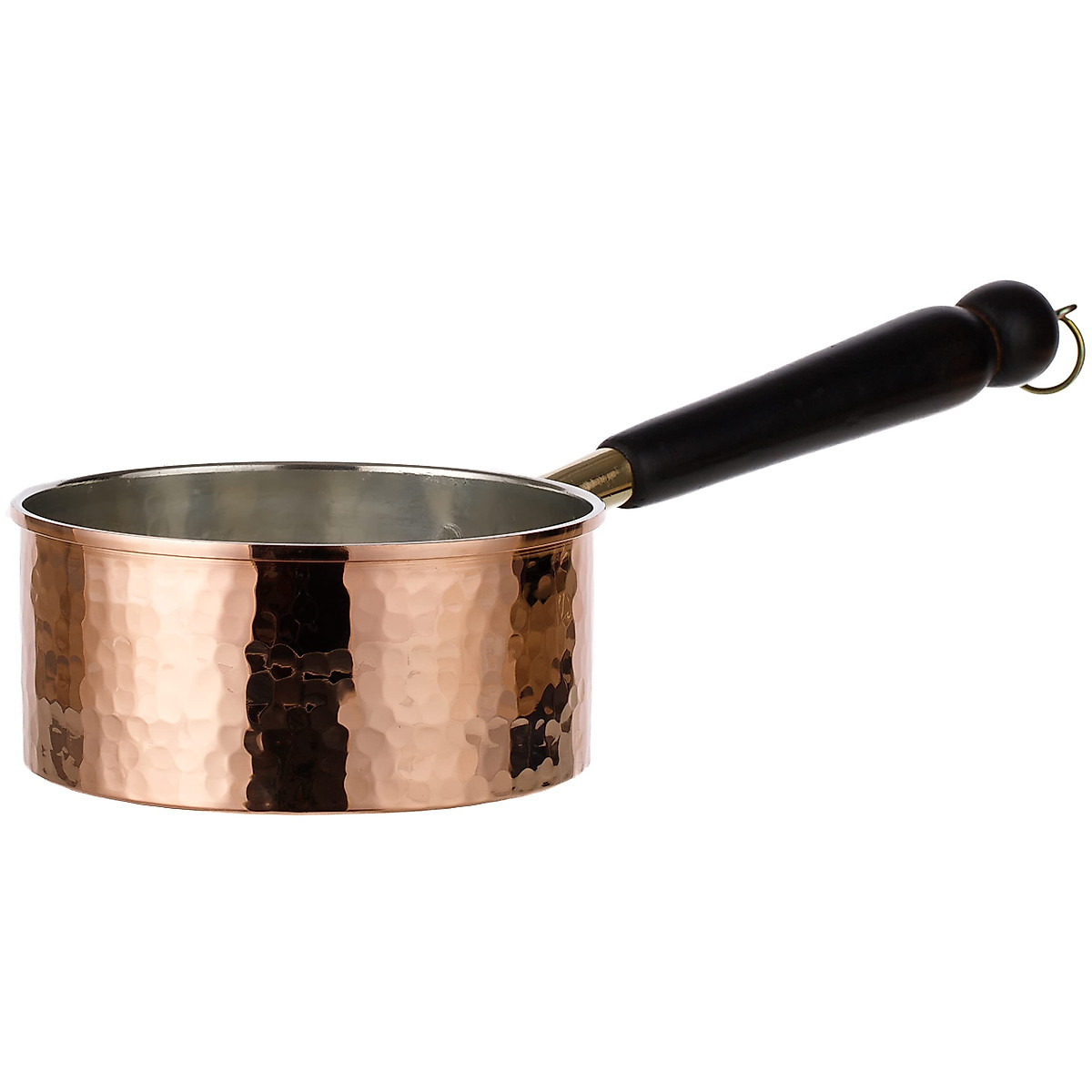 DEMMEX Copper Saucepan & Butter Warmer, 1mm Thick Solid Uncoated Hammered Copper, Wooden Handle, Tin Lined, 100% Handmade (1.2 Quarts-6"x2.8")